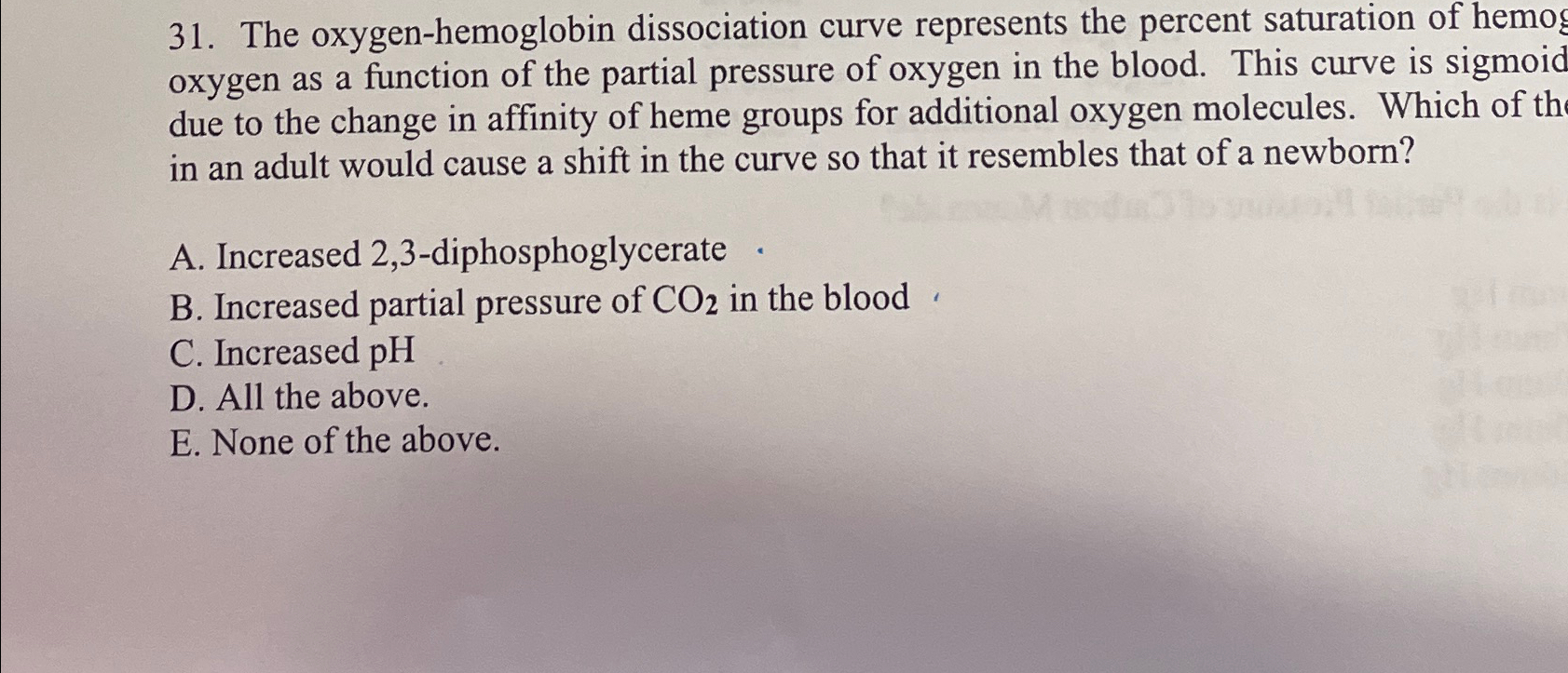 Solved The oxygen-hemoglobin dissociation curve represents | Chegg.com