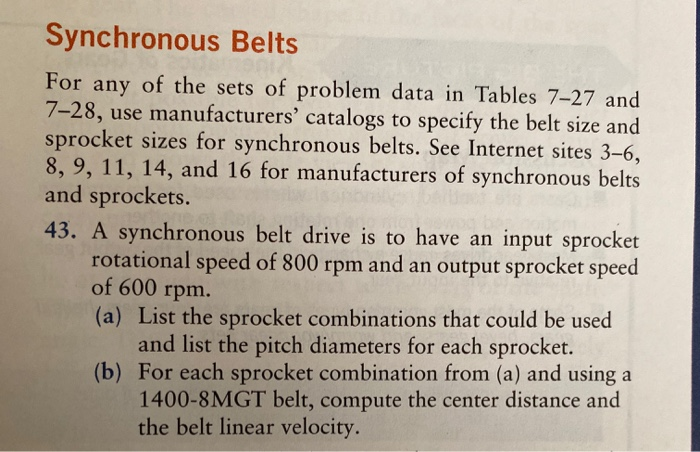 Solved Synchronous Belts For any of the sets of problem data | Chegg.com