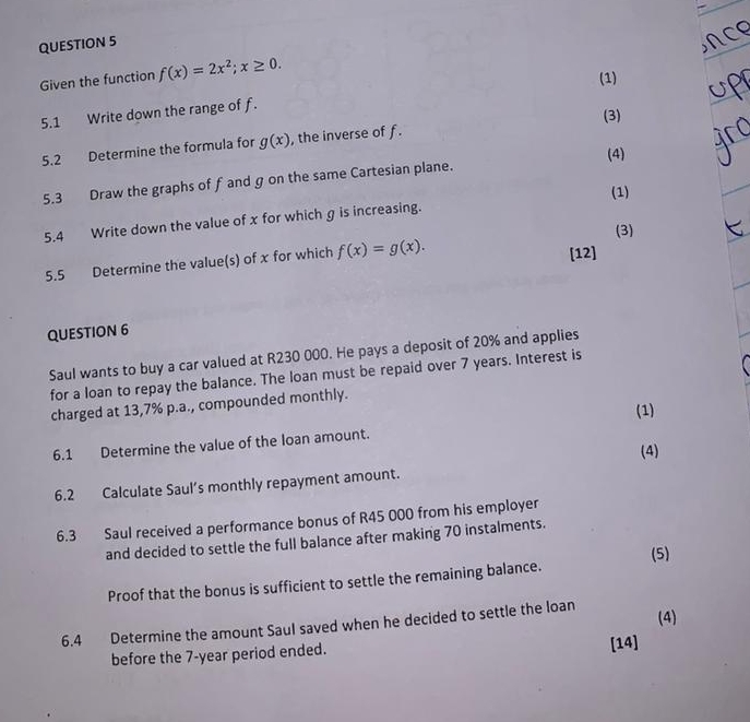 Solved QUESTION 5Given the function f(x)=2x2;x≥0.5.1 ﻿Write | Chegg.com