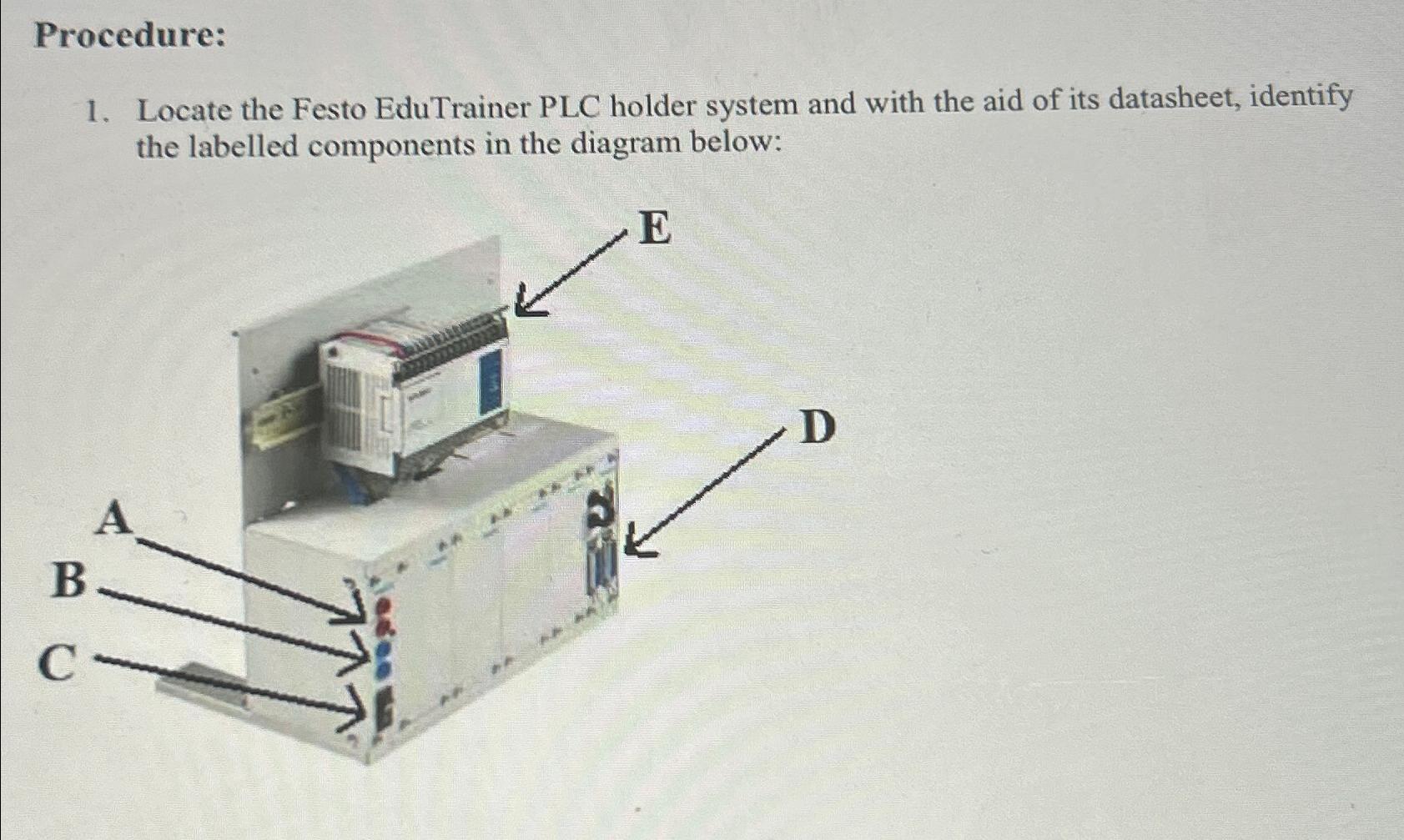 Solved Procedure:Locate the Festo EduTrainer PLC holder | Chegg.com