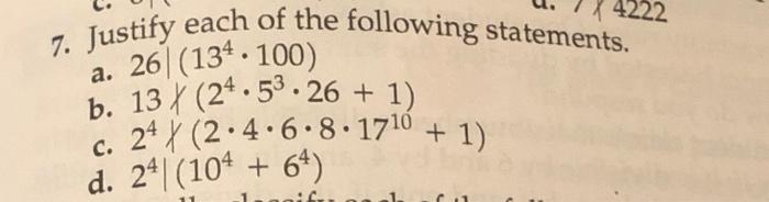 Solved 14222 7. Justify each of the following statements. a. | Chegg.com