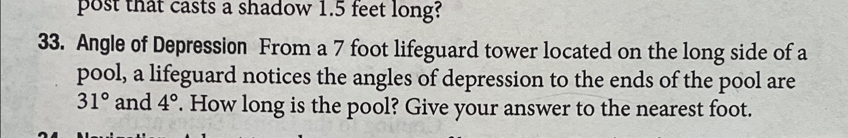 Solved 33. ﻿From a 7 ﻿foot lifeguard tower located on the | Chegg.com