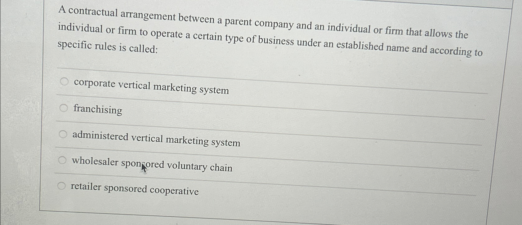 Solved A contractual arrangement between a parent company | Chegg.com