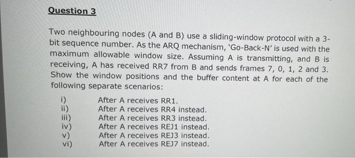 Solved Question 3 Two neighbouring nodes (A and B) use a | Chegg.com