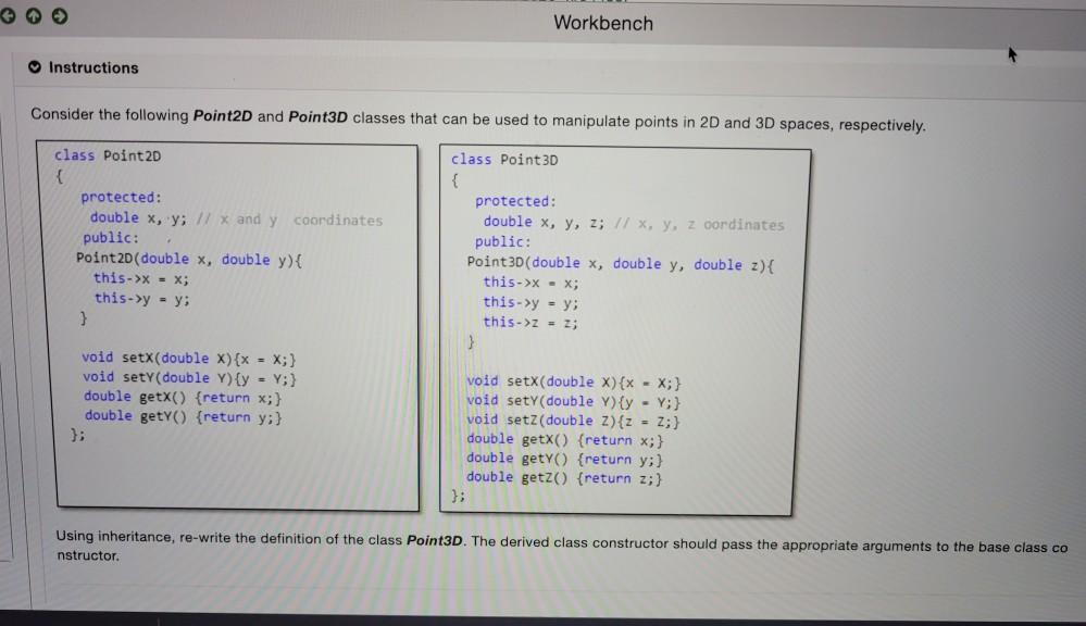 Solved Workbench Instructions Consider the following Point2D | Chegg.com