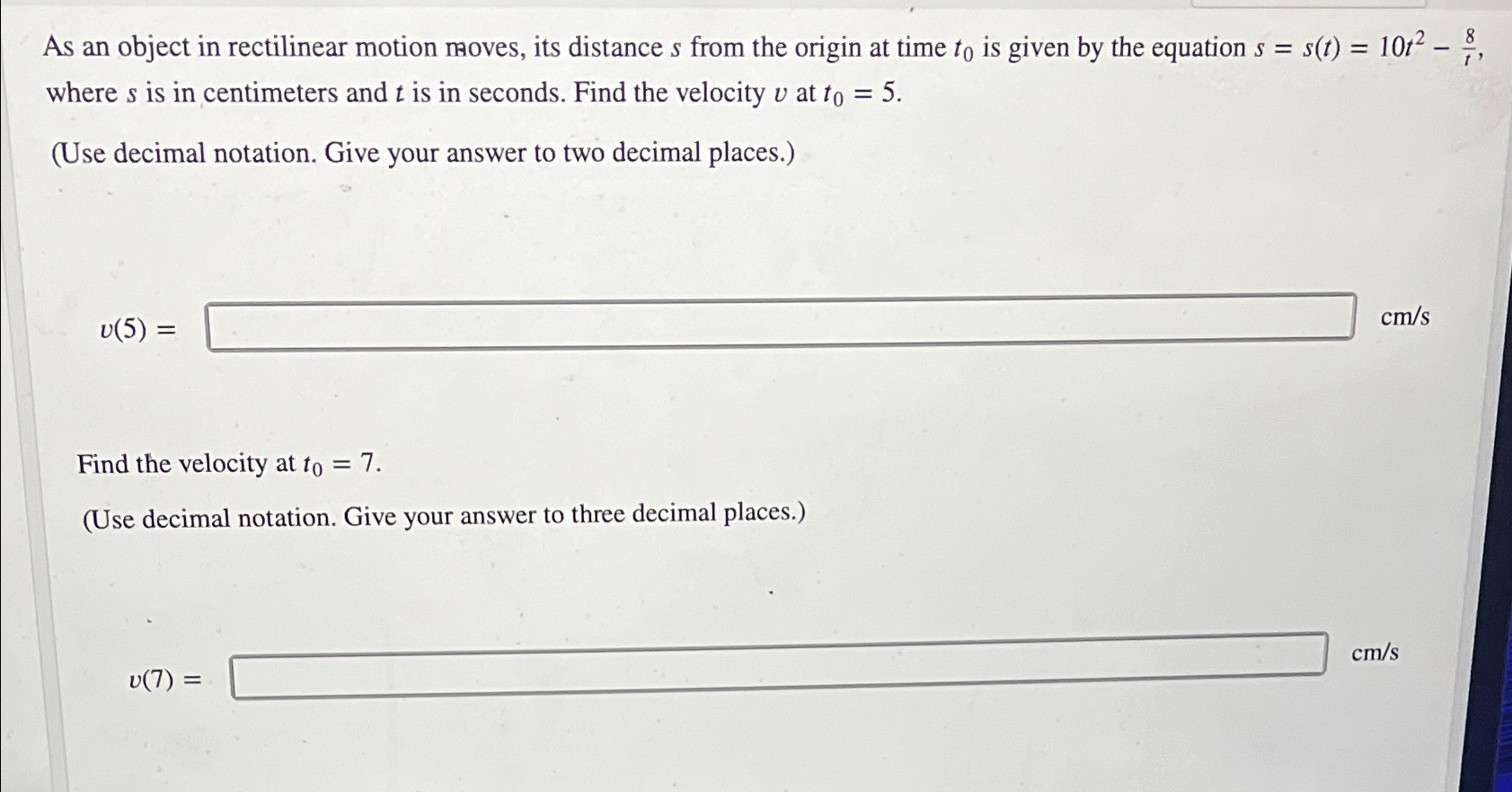 Solved As an object in rectilinear motion moves, its | Chegg.com