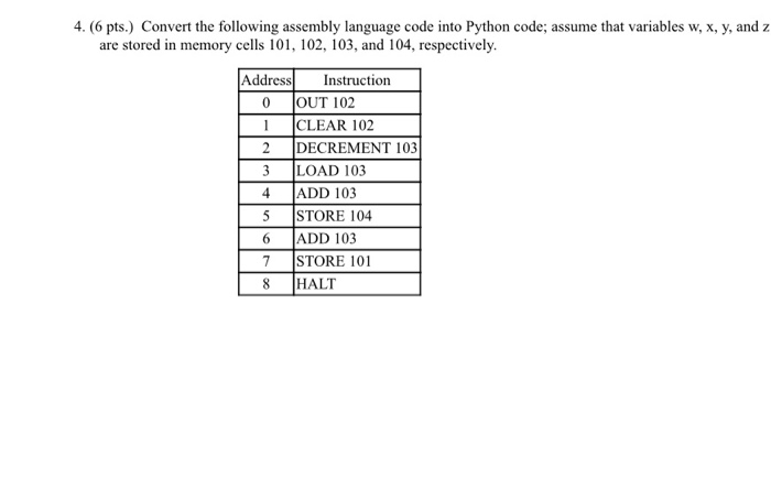 Solved 2 4. (6 pts.) Convert the following assembly language | Chegg.com
