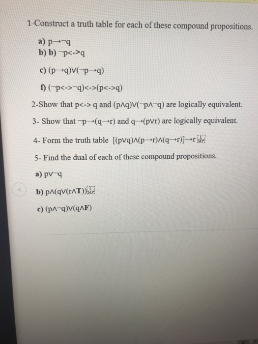 Solved 1-Construct a truth table for each of these compound | Chegg.com
