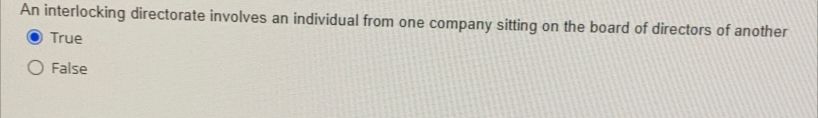 Solved An interlocking directorate involves an individual | Chegg.com