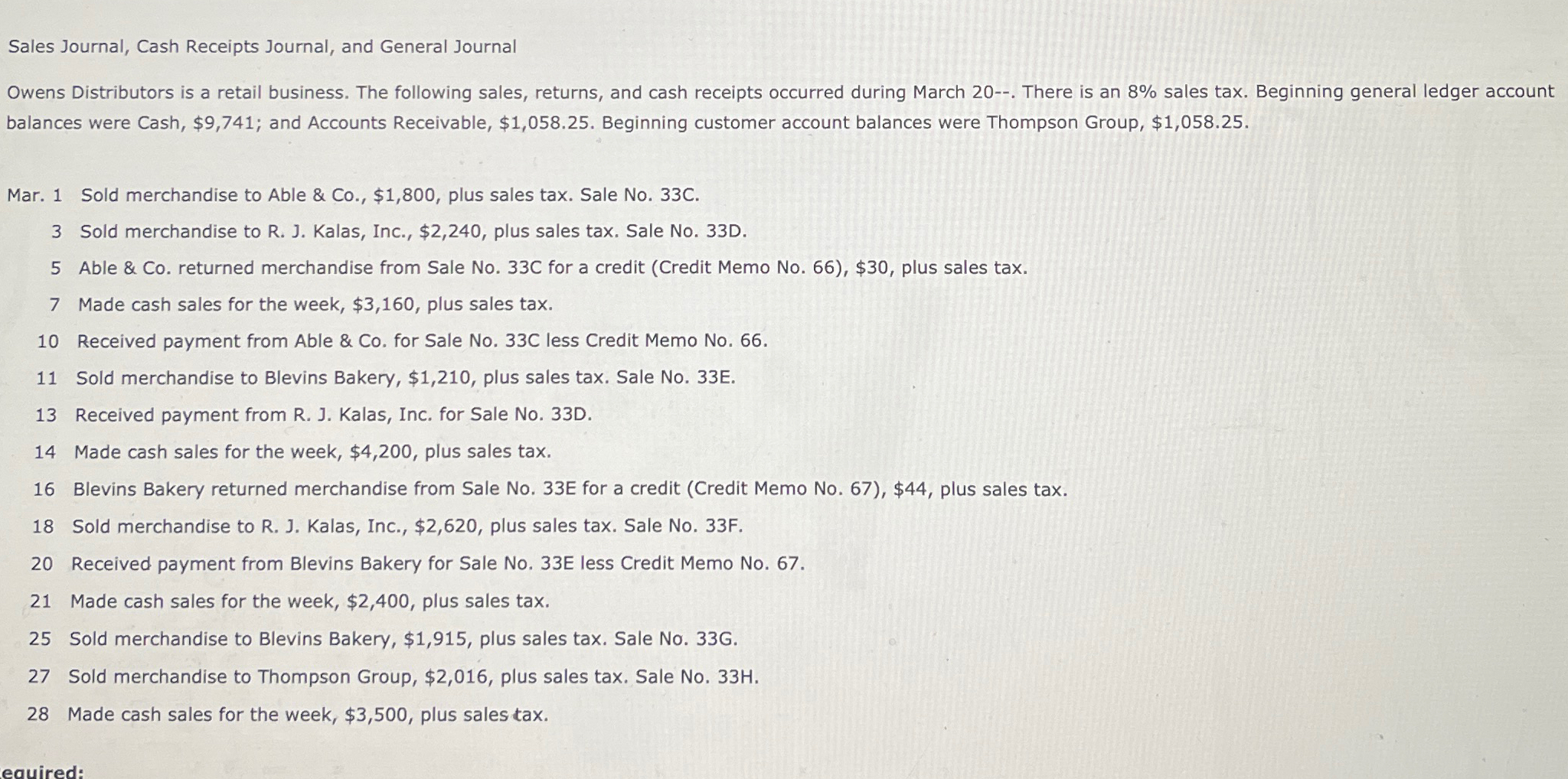 Solved Sales Journal, Cash Receipts Journal, and General | Chegg.com
