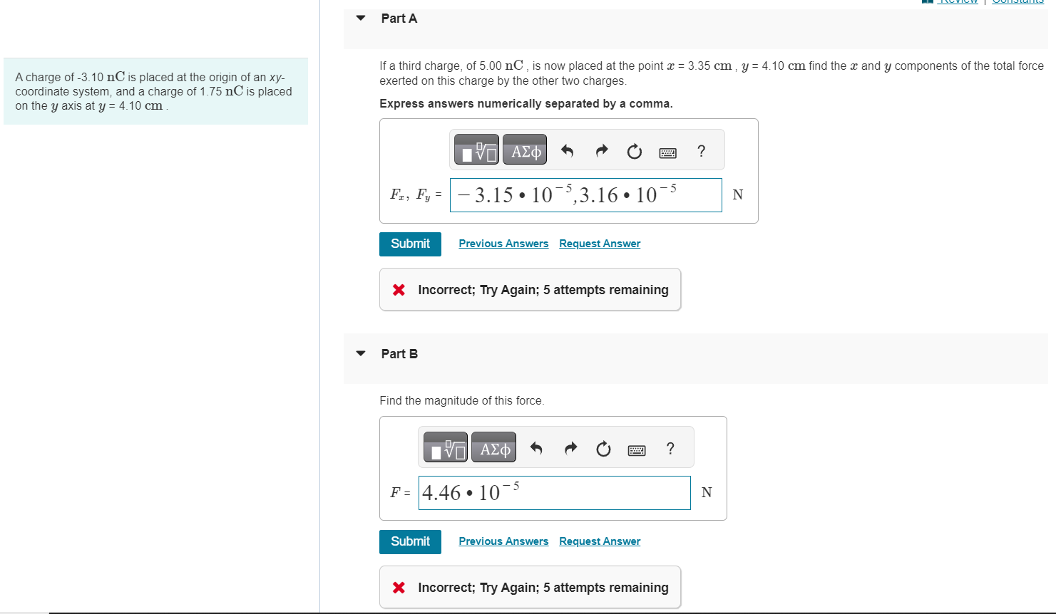 Solved Part AA charge of -3.10 nC is ﻿placed at ﻿the origin | Chegg.com