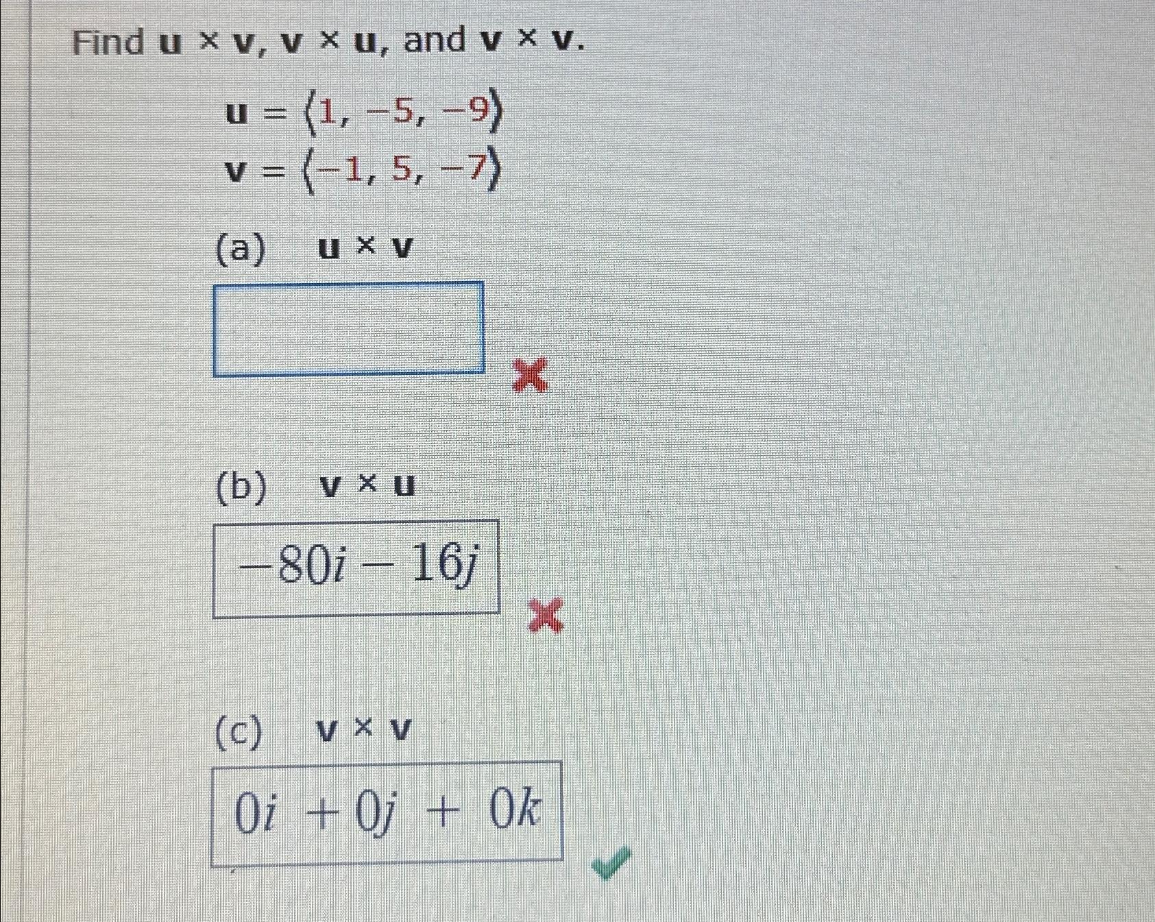 Solved Find u×v,v×u, ﻿and | Chegg.com