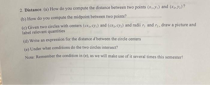 Solved 2. Distance. (a) How do you compute the distance | Chegg.com
