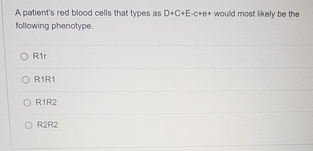 Solved A patient's red blood cells that types as D+C+E-c+e+ | Chegg.com