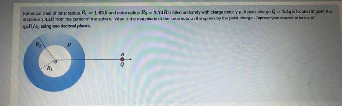 Solved Spherical shell of inner radius R1=1.65R and outer | Chegg.com