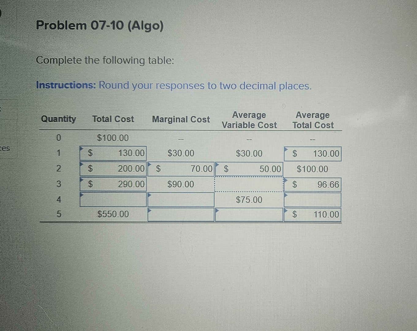 Problem 07-10 (Algo)Complete the following | Chegg.com