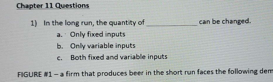Solved Chapter 11 Questions can be changed. 1) In the long | Chegg.com