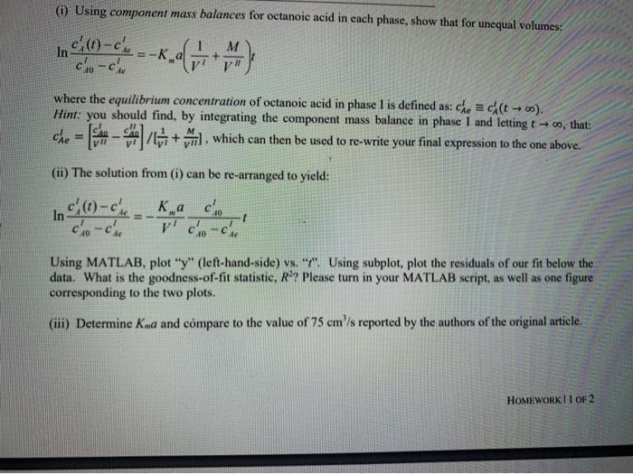 HOMEWORK #10 1. Two-phase interfacial mass transfer | Chegg.com