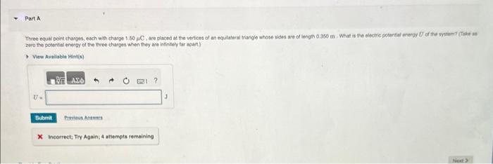 Solved Three equal point charges, each with charge 1.50μC, | Chegg.com