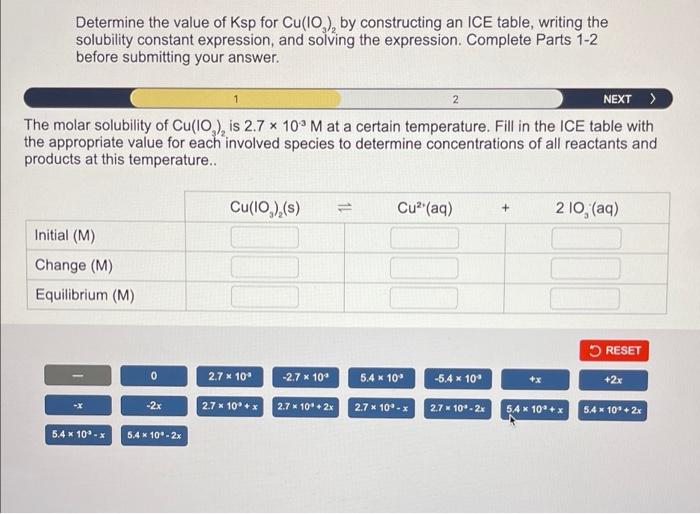 Solved Determine the value of Ksp for Cu(10), by | Chegg.com