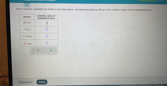 Solved \begin{tabular}{|c|c|} \hline species & oxidation | Chegg.com
