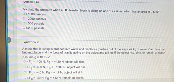 Solved Calculate the pressure when a 500 Newton block is | Chegg.com