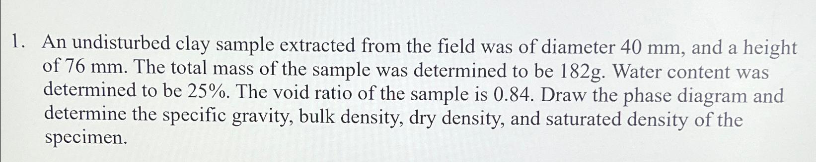 Solved An undisturbed clay sample extracted from the field | Chegg.com