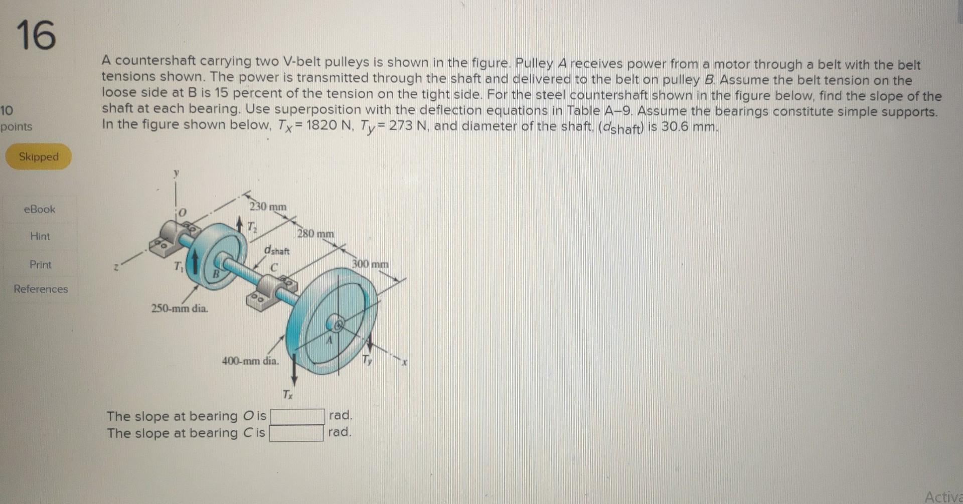 Solved A countershaft carrying two V-belt pulleys is shown | Chegg.com