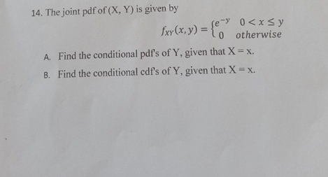 Solved The joint pdf of (x,Y) ﻿is given fxy(x,y)= {e^-y 0 | Chegg.com