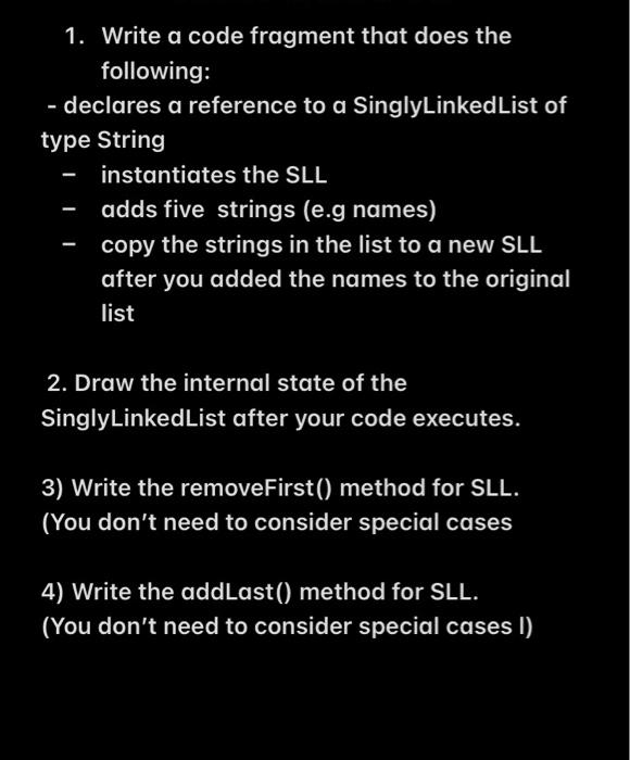 Solved 1. Write a code fragment that does the following: - | Chegg.com