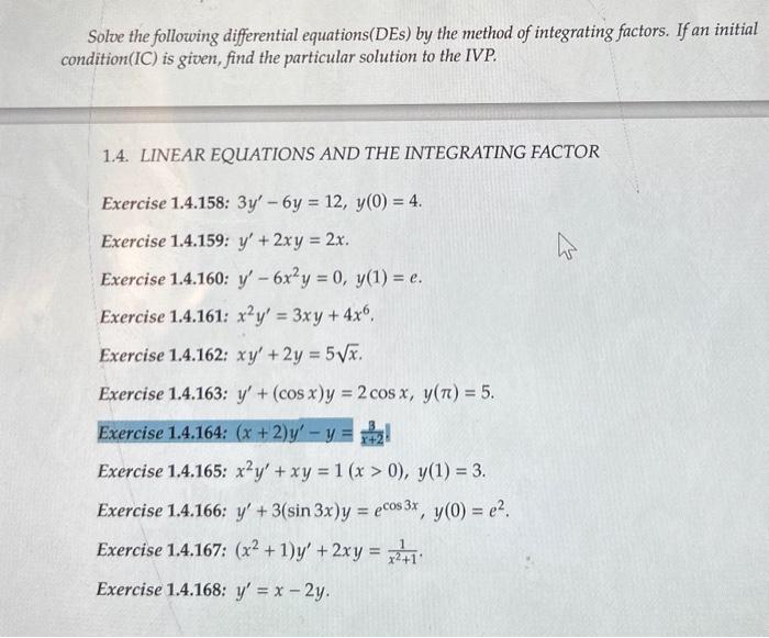 Solved Solve the following differential equations(DEs) by | Chegg.com