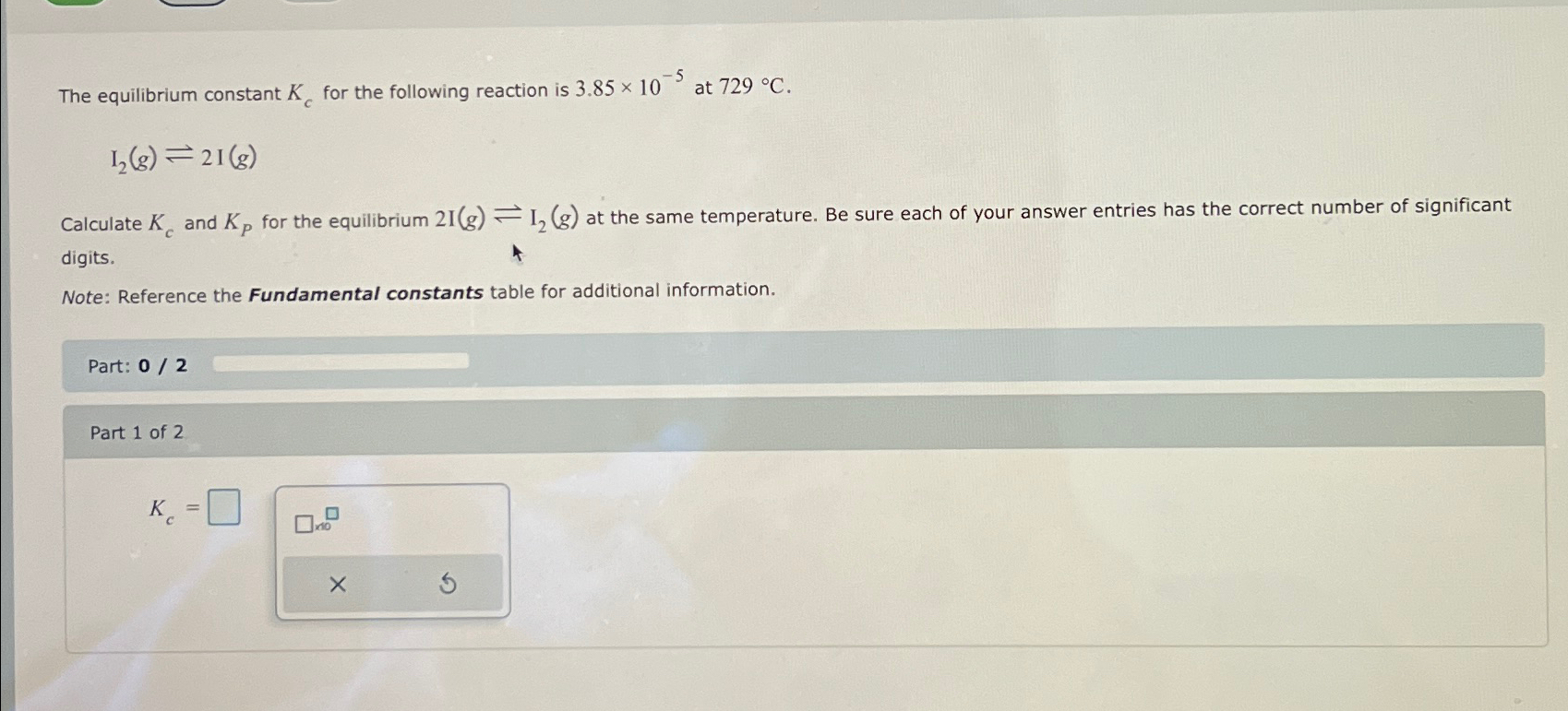 Solved The equilibrium constant KC ﻿for the following | Chegg.com