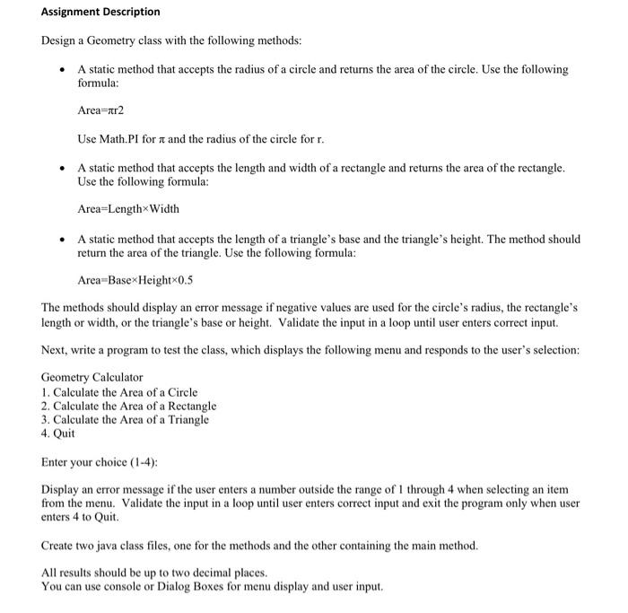 Solved Assignment Description Design a Geometry class with | Chegg.com