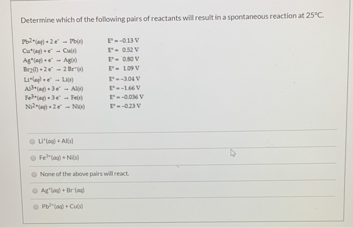 Solved Determine which of the following pairs of reactants | Chegg.com