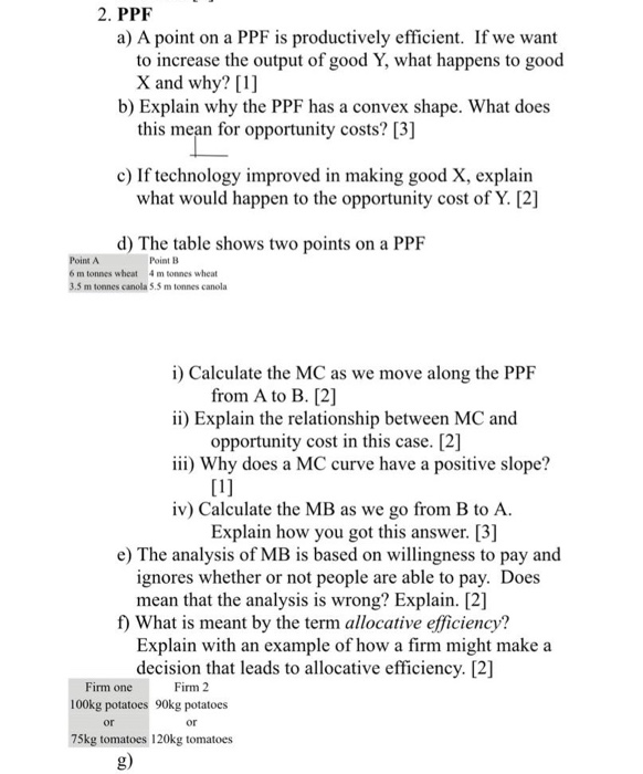 Solved 2. PPF a) A point on a PPF is productively efficient. | Chegg.com