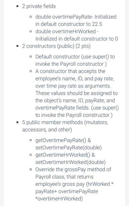 Solved Create three files to submit: - Payroll class.java | Chegg.com