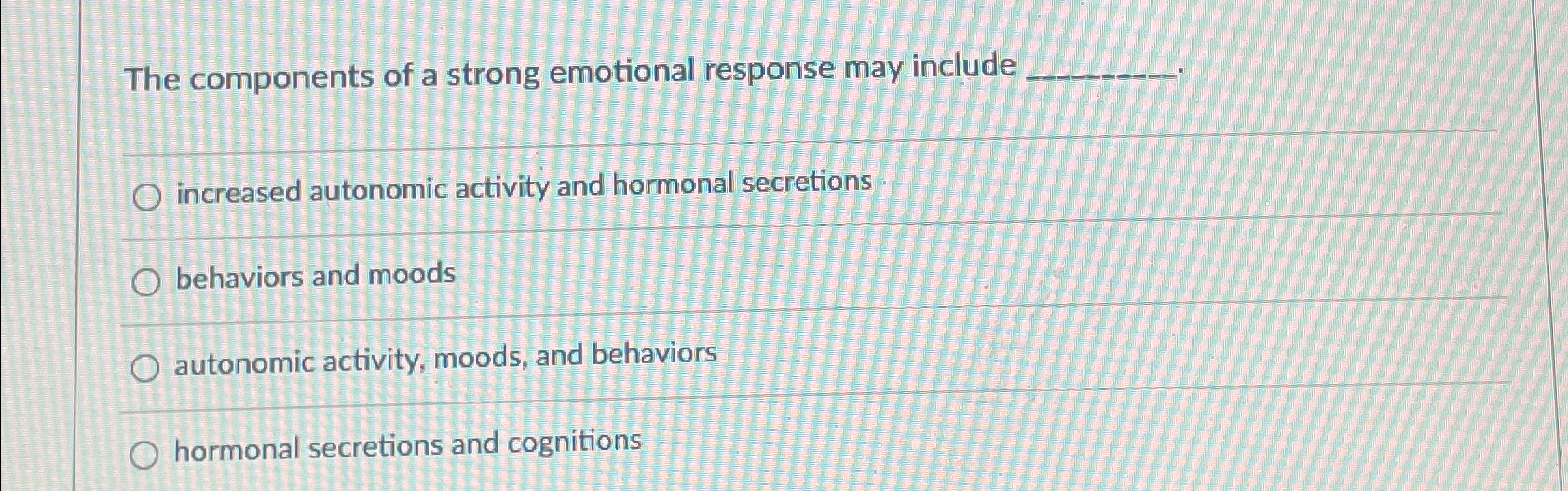 Solved The components of a strong emotional response may | Chegg.com