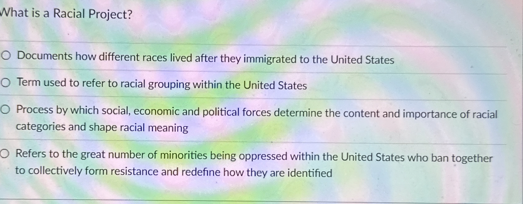 Solved What is a Racial Project?Documents how different | Chegg.com