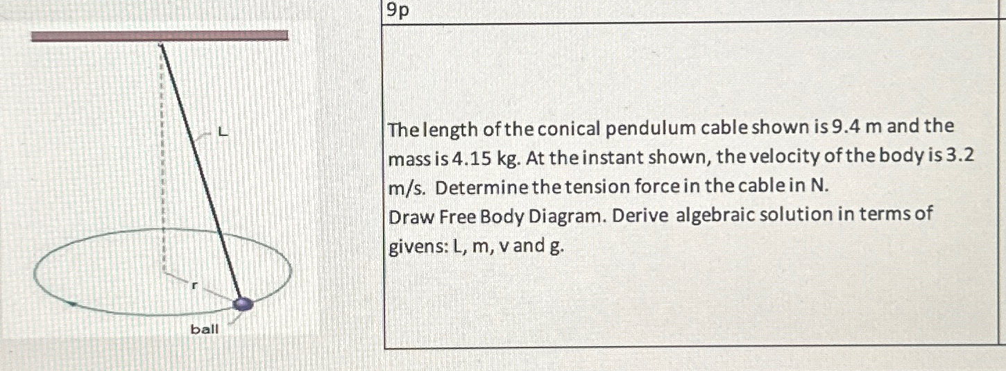 Solved 9pThe length of the conical pendulum cable shown is | Chegg.com