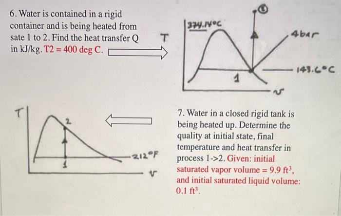 Solved 374.1°C 6. Water is contained in a rigid container | Chegg.com