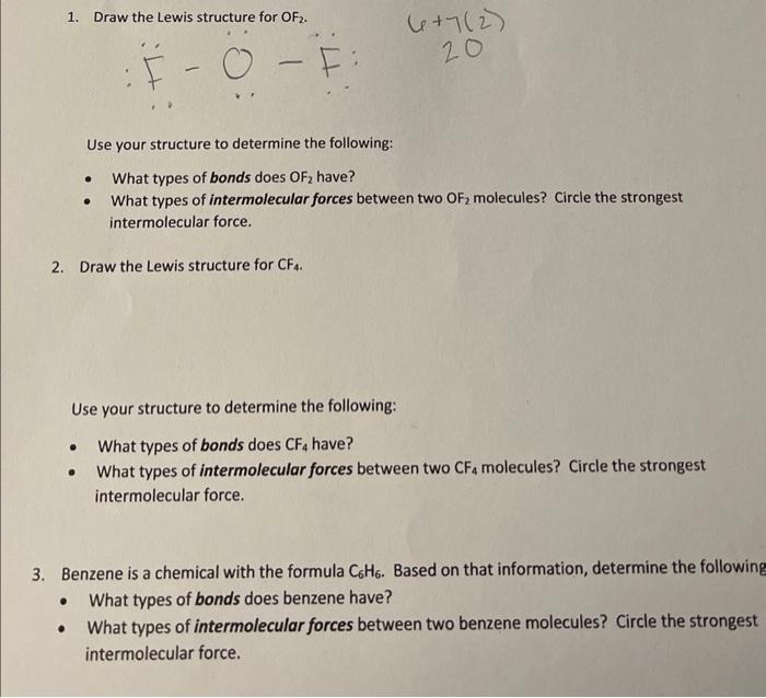 Solved 1. Draw the Lewis structure for OF2. :F−O−20 Use your | Chegg.com
