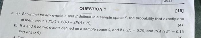 Solved a) Show that for any events A and B defined in a | Chegg.com