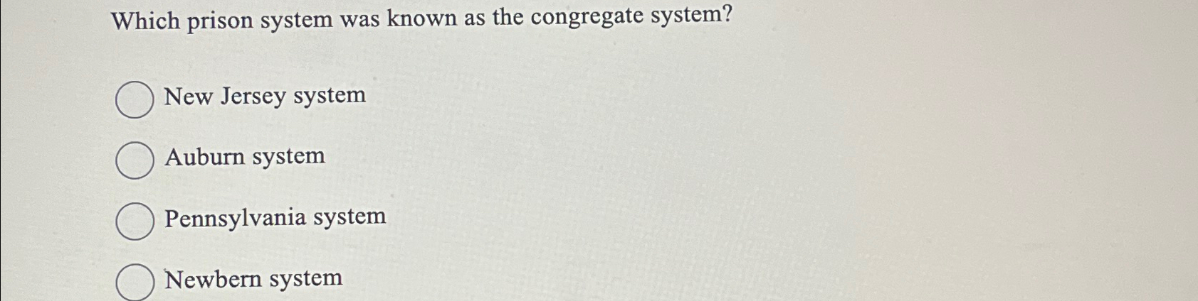 Solved Which prison system was known as the congregate | Chegg.com