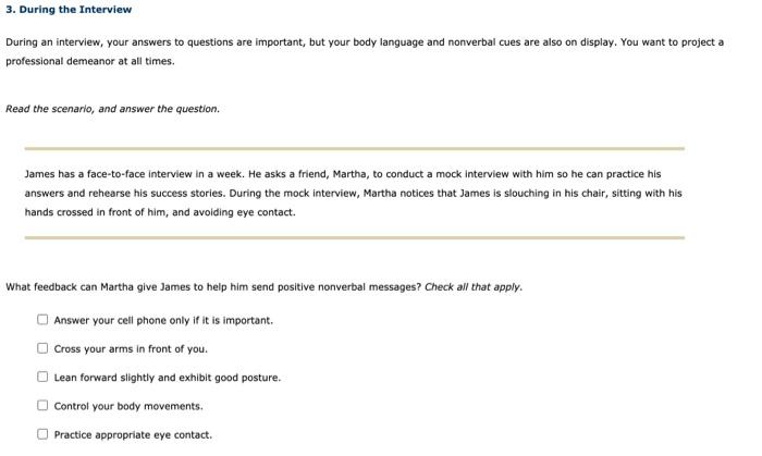 Solved 3. During the Interview During an interview, your | Chegg.com