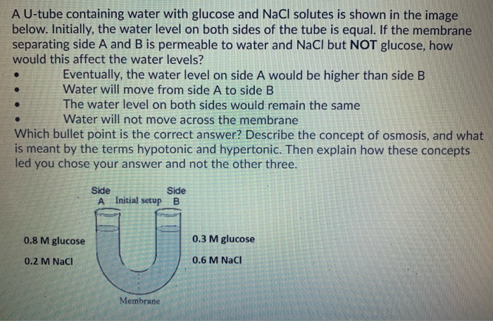 Solved A u-tube containing water with glucose and NaCl so | Chegg.com