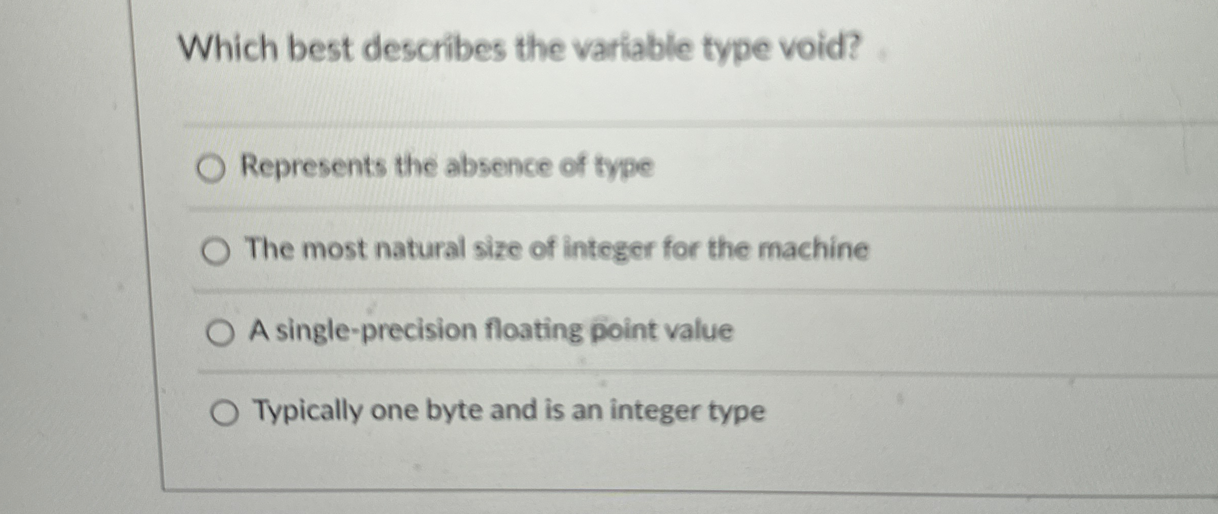 Solved Which best describes the variable type | Chegg.com