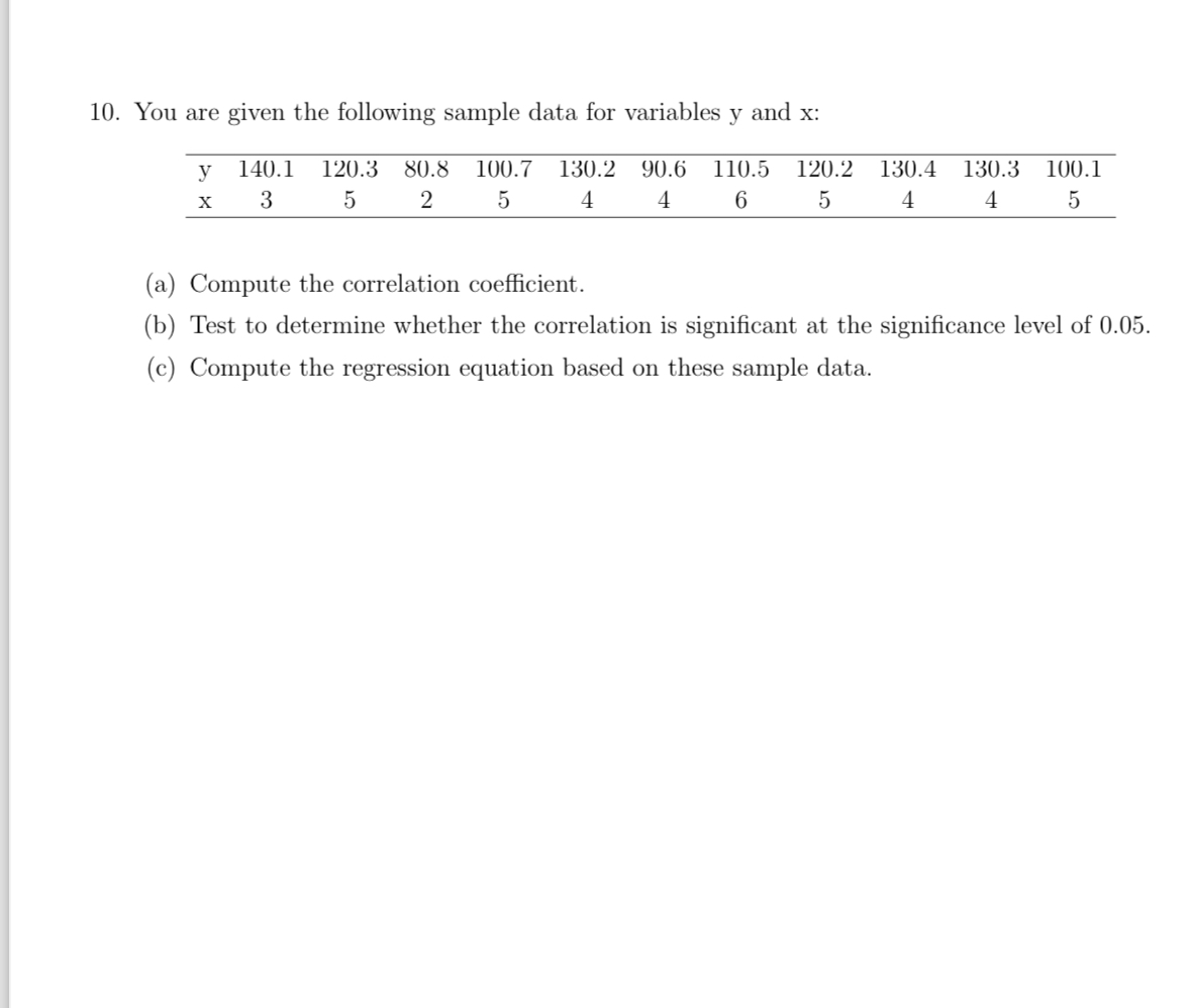 Solved You are given the following sample data for variables | Chegg.com