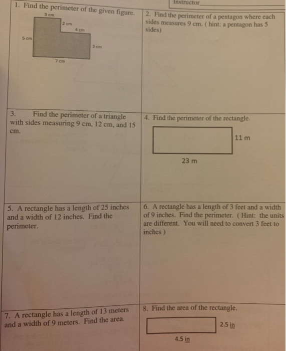 Solved 1. Find the perimeter of the given figure. Instructor | Chegg.com