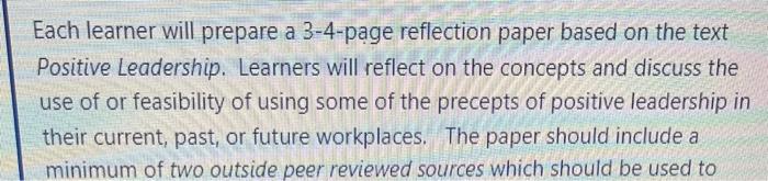 Solved Each learner will prepare a 3-4-page reflection paper | Chegg.com
