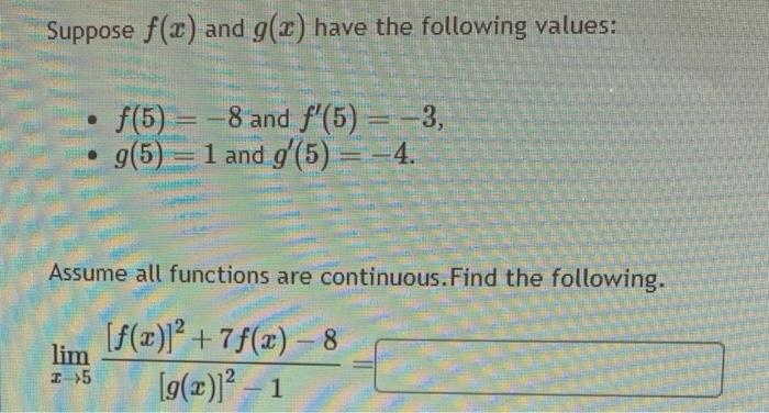 Solved Suppose f(x) and g(x) have the following values: - | Chegg.com